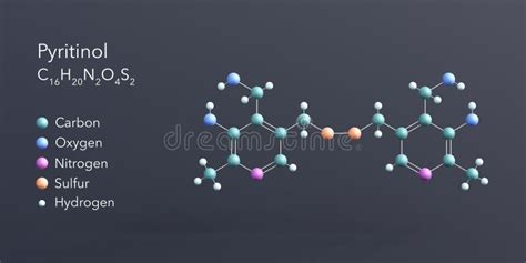 Pyritinol Molecule 3d Rendering Flat Molecular Structure With Chemical Formula And Atoms Color