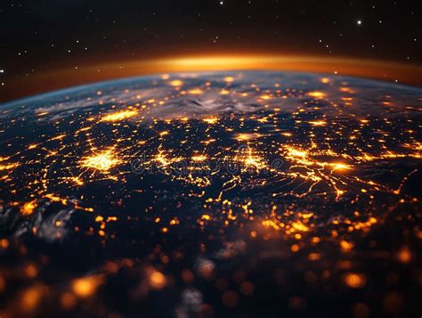 Artistic Representation Of Earth From Space Illuminated By City Lights