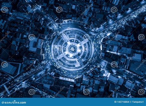 Wongwian Yai Roundabout Aerial View Of Highway Junctions Roads Shape Circle In Structure Of