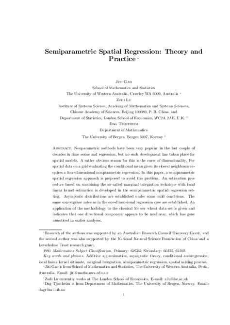 Pdf Semiparametric Spatial Regression Theory And Practice