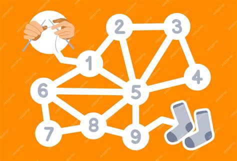 귀여운 양말 그림으로 어린이를 위한 숫자 미로 인쇄 가능한 착용 가능한 옷 작업표 프리미엄 벡터