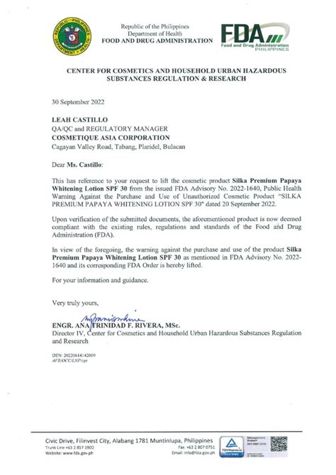Silka Papayas Fda Compliance Letter Inquirer Business