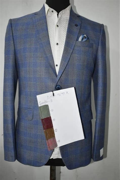Polyester Blue Grey Men Navy Check Slim Fit Formal Blazer At ₹ 4500