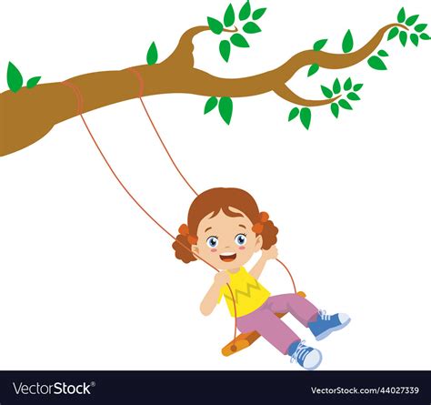 Cute Girl Swinging On A Tree Swing Royalty Free Vector Image