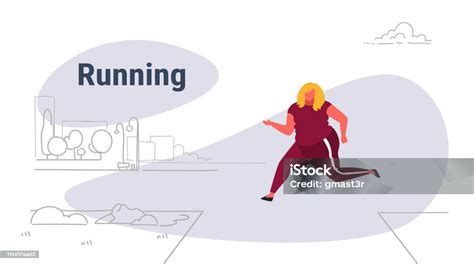 중량이 초과 된 여자 실행 야외 도시 공원 풍경 배경 체중 감소 개념 크기 뚱뚱한 여자 운동복 조깅 스케치 낙서 전체 길이 수평 개념에 대한 스톡 벡터 아트 및 기타 이미지