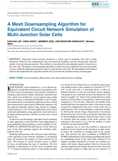 Pdf A Mesh Downsampling Algorithm For Equivalent Circuit Network Simulation Of Multi Junction