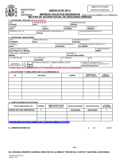 Solicitud Residencia Militar Anexo Iii Pdf Militar