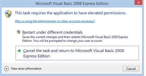 Vs 2008 Resolved Ide Message In W8 This Task Requires Elevated