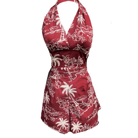 3 Piece Beach Playsuit 1950s Style Hawaiian Halter Neck Etsy