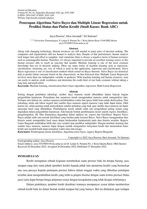 PDF Penerapan Algoritma Naive Bayes Dan Multiple Linear Regression