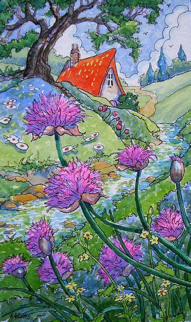 Storybook Cottage Herb Series Cottage Art Storybook Art Whimsical Art