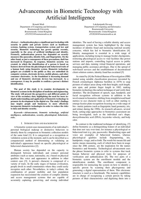 Pdf Advancements In Biometric Technology With Artificial Intelligence