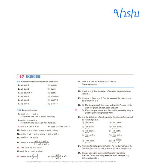 Hyperbolic Functions Hw Section 6 Hyperbolic Functions 489 Example 5 Find D Dx Ftanh 21 Ssin X