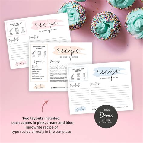 Editable Recipe Card Template Printable Baker Recipe Note Etsy
