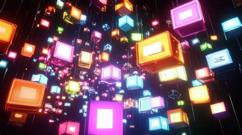 Floating Cubes Displaying Abstract Text And Symbols In Vivid Colors