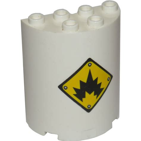 LEGO White Cylinder 2 X 4 X 4 Half With Black Danger Explosion On Yellow Background Sticker