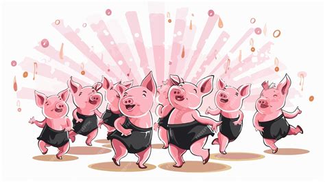Playful Cartoon Pigs Dancing With Cute Speech Bubble In Retro Style