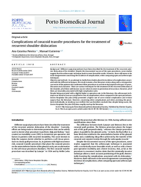 Pdf Complications Of Coracoid Transfer Procedures For The Treatment