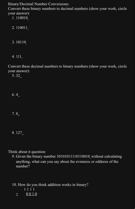 Solved Binary Decimal Number Conversions Convert These
