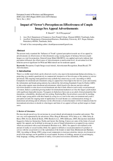 Pdf Impact Of Viewers Perception On Effect Of Couple Image Sex Appeal Advertisements Shanthi