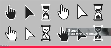 포인터 손 화살표 및 모래 시계 로드 시계 마우스 커서 아이콘 사인 그래픽 요소 플랫 스타일 디자인 벡터 일러스트레이션 세트 Hypertext Transfer