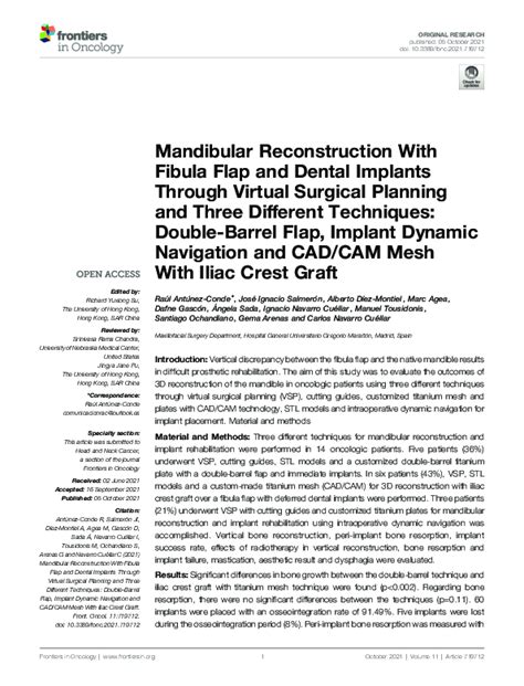 Pdf Mandibular Reconstruction With Fibula Flap And Dental Implants Through Virtual Surgical