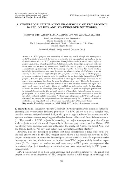 Pdf A Knowledge Integration Framework Of Epc Project Based On Kbs And