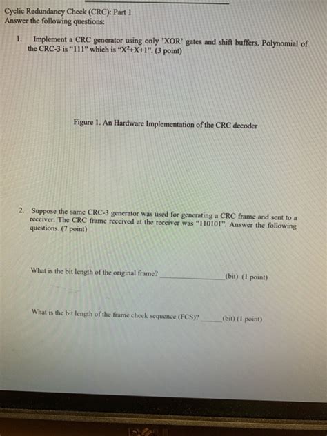 Solved Cyclic Redundancy Check CRC Part Answer The Chegg