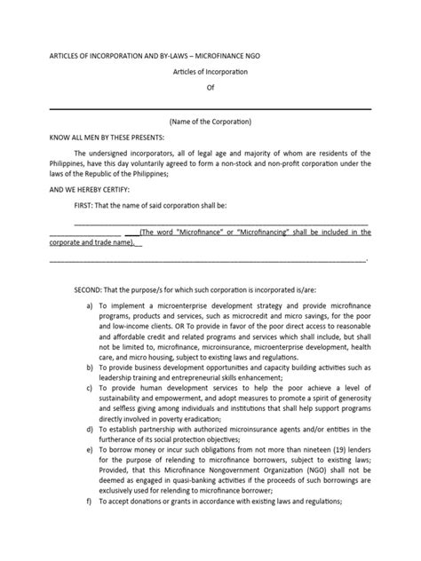 Articles Of Incorporation And By Pdf Board Of Directors Microfinance
