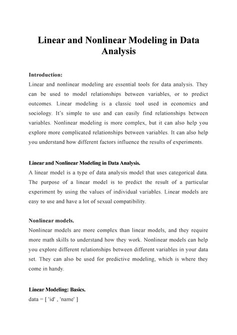 Linear And Nonlinear Modeling In Data Analysis Linear And Nonlinear Modeling In Data Analysis