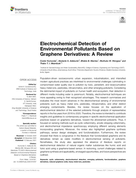 Pdf Electrochemical Detection Of Environmental Pollutants Based On Graphene Derivatives A Review