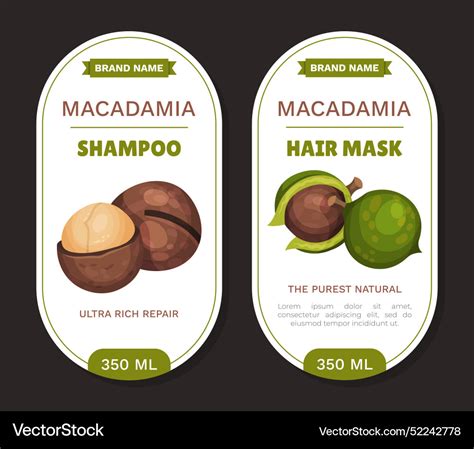 Macadamia Nut Shampoo And Hair Mask Label Vector Image