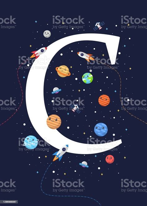 우주를 테마로 한 문자 C 아이들을위한 벡터 일러스트 공간 0명에 대한 스톡 벡터 아트 및 기타 이미지 0명 과학 교육