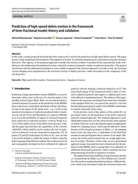 Pdf Prediction Of High Speed Debris Motion In The Framework Of Time