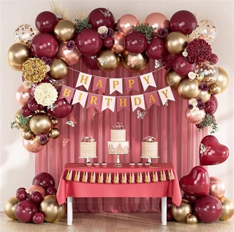Burgundy Birthday Party Decorations With Happy Birthday Banner Tissue