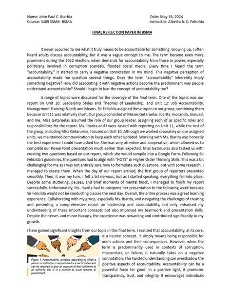 Final Reflection Paper In Bsma Pdf Accountability Leadership