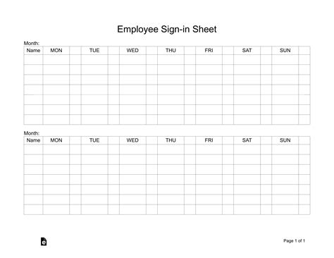 Weekly Employee Sign In Sheet Template
