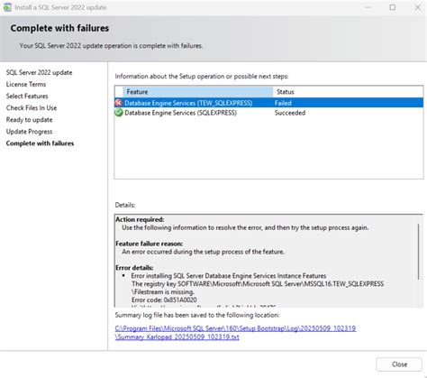 issue with sql server 2022 rtm gdr kb5046861 update error code install error 0x851a0020