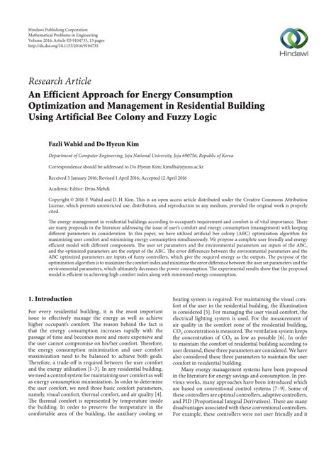 Pdf An Efficient Approach For Energy Consumption Optimization And Management In Residential