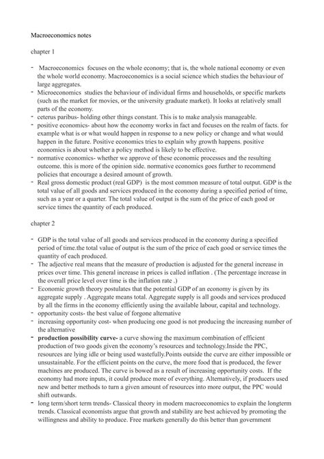 Detailed Macroeconomics Notes Based On Chapters And Weekly Lectures Econ110 Macroeconomic