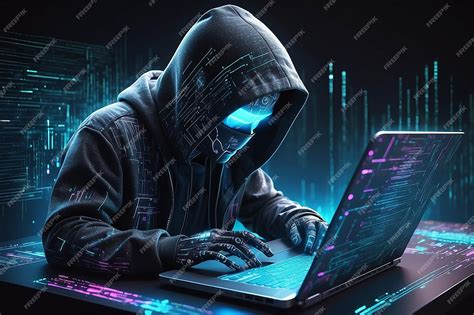 Premium Photo Hacker In A Hood Using A Laptop Coding And Data On A