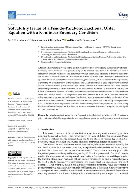 Pdf Solvability Issues Of A Pseudo Parabolic Fractional Order Equation With A Nonlinear