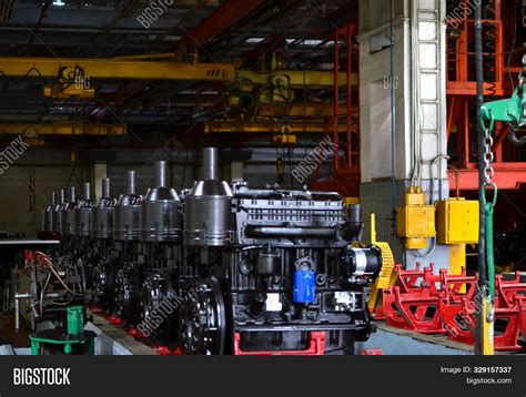 New Engines For Trucks And Tractors On An Industrial Factory Assembly
