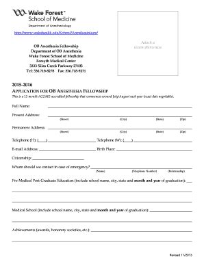 Fillable Online Wakehealth OB GYN App Word OB Anesthesia Wakehealth Fax Email Print