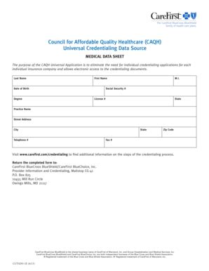 Caqh Universal Credentialing Application Blank Fillable Template