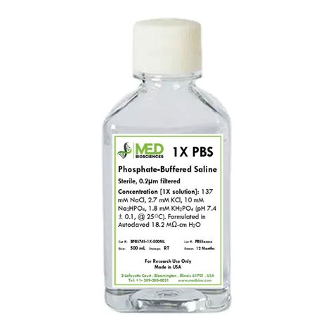 1x Pbs Phosphate Buffered Saline Ph 7 4 Sterile Filtered Med