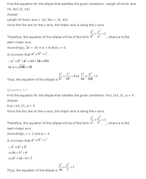 Conic Sections Class Mathematics NCERT Solutions