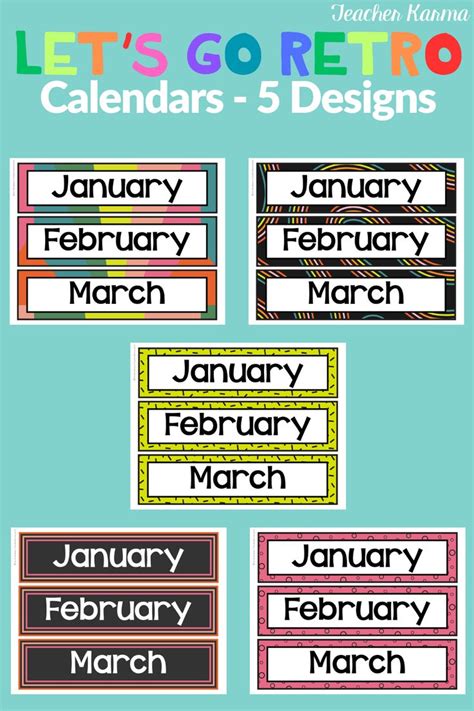 Class Calendars For Retro Classroom Decor 5 Sets Of Pocket Chart Calendars