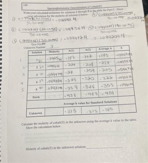 Solved Write Your Calculated Molarities For Solutions 1