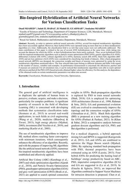 Pdf Bio Inspired Hybridization Of Artificial Neural Networks For